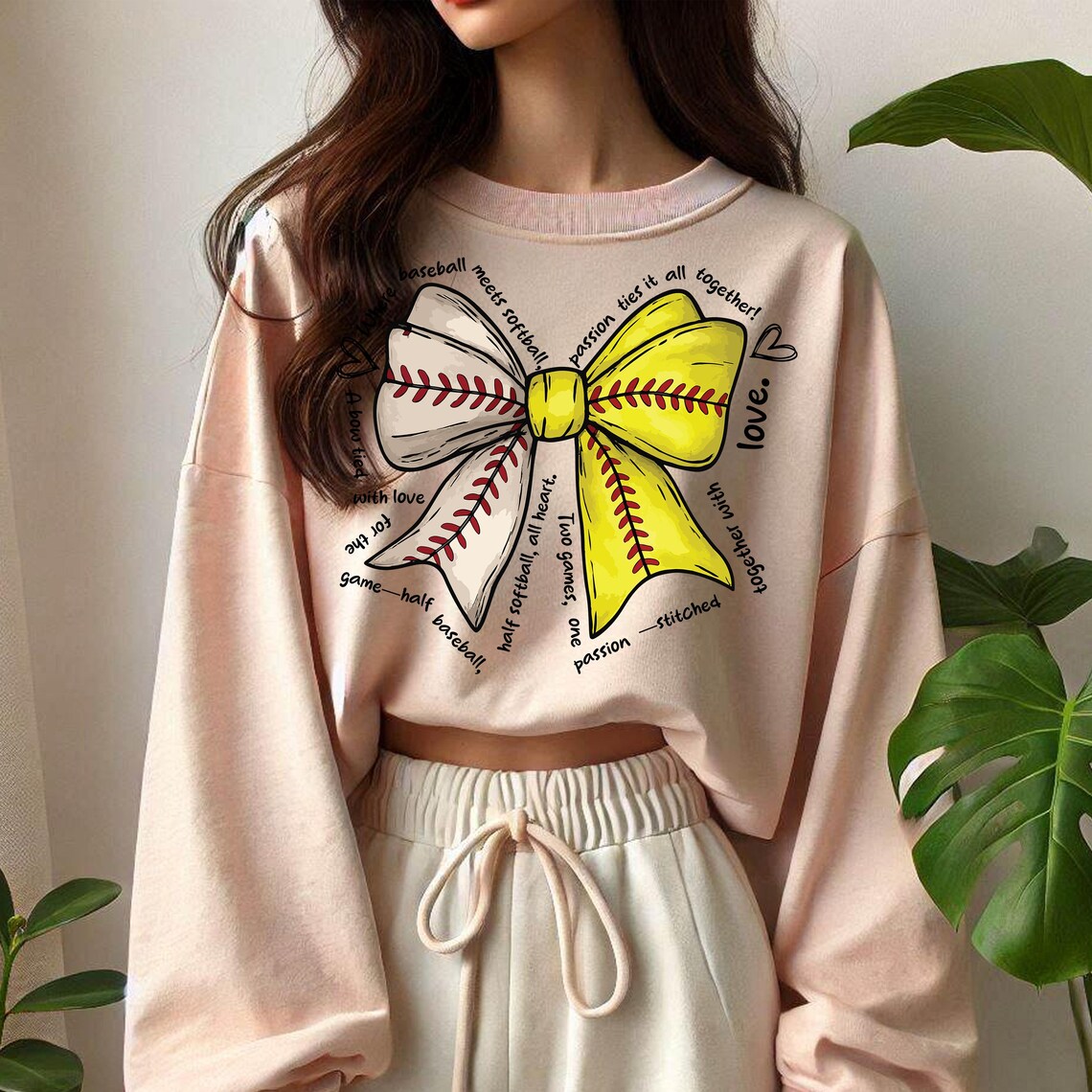 Half Baseball Half Softball Coquette Ribbon Baseball Softball Design ...