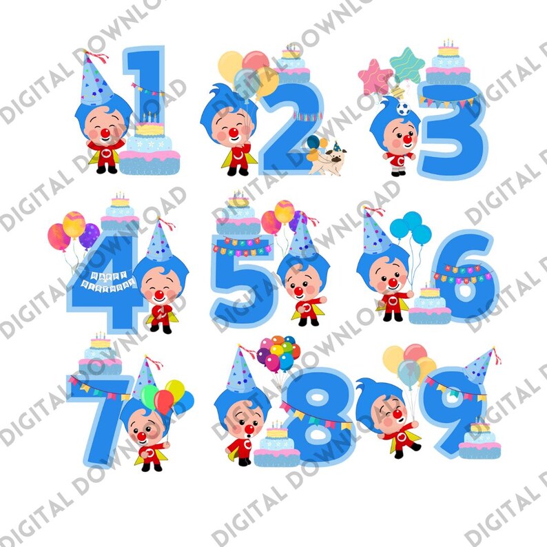 Plim Plim PNG Birthday Numbers Editable in Canva , PNG Digital Download ...