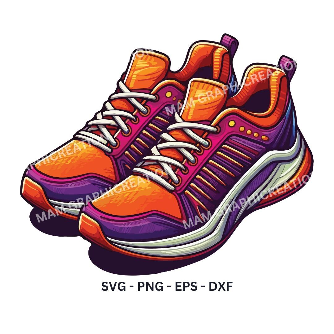 Running Shoes Orange and Purple Design Vector SVG PNG EPS Dxf , Running ...