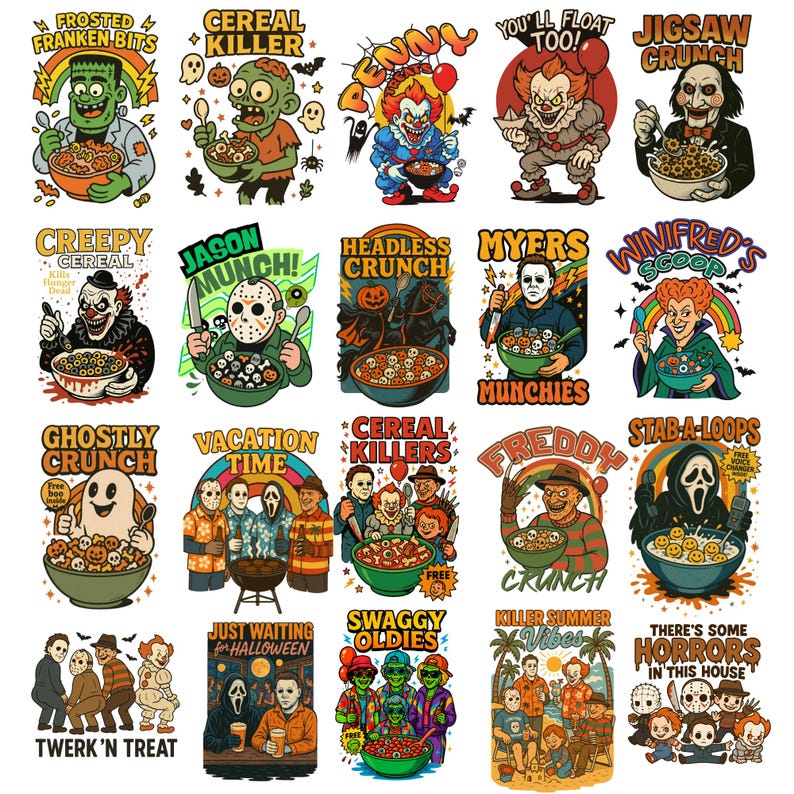 Horror Movie Cereal Box Parody PNG Bundle: Spooky Halloween Sublimation ...