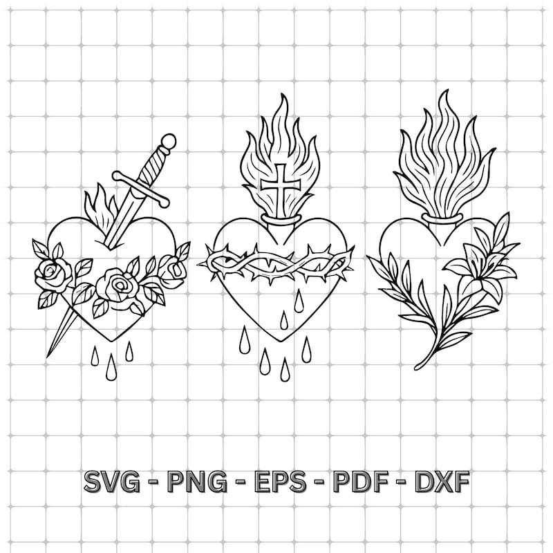 Three Hearts Line Art - Etsy
