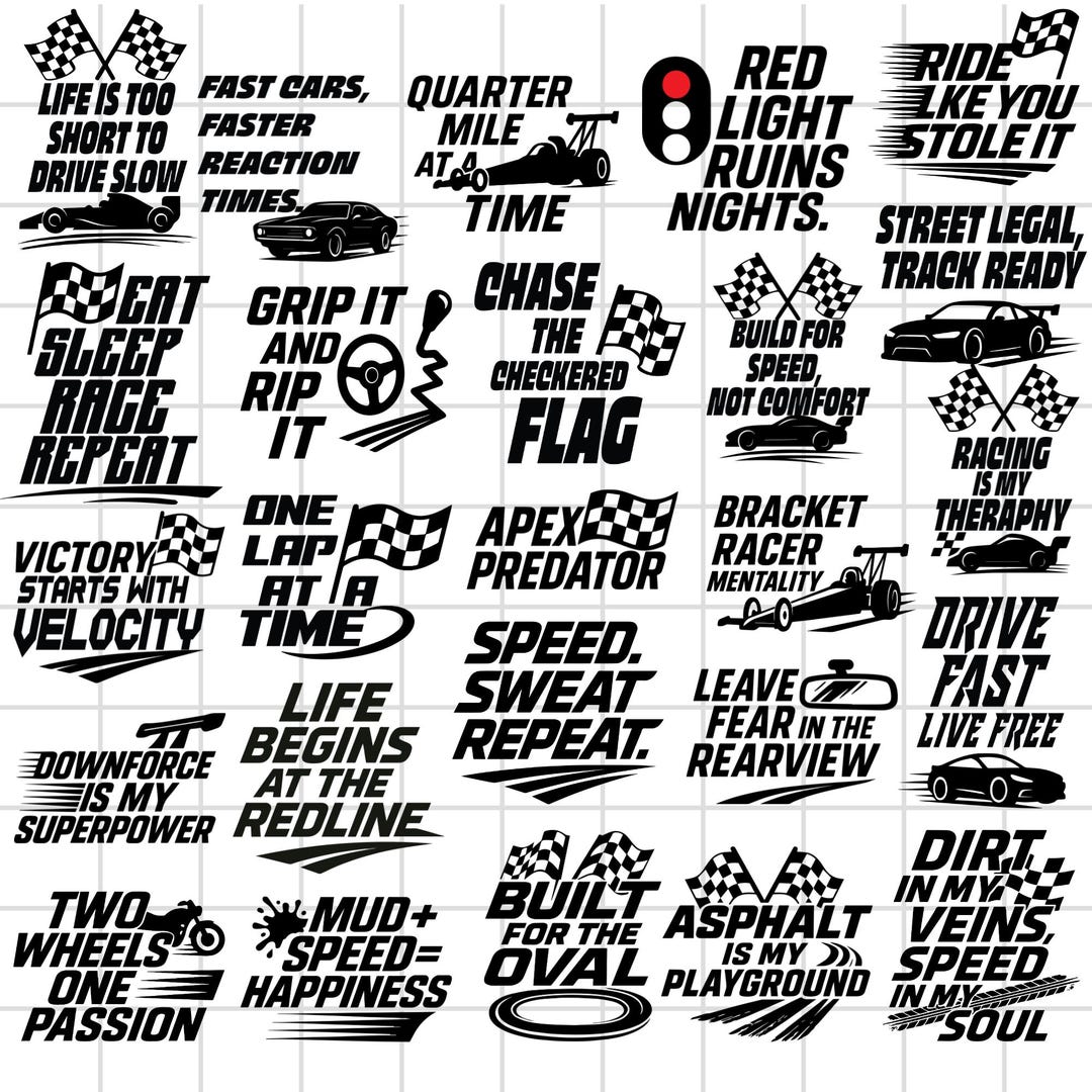 Racing Quote SVG Bundle: Motorsports Clipart, Checkered Flag Design ...