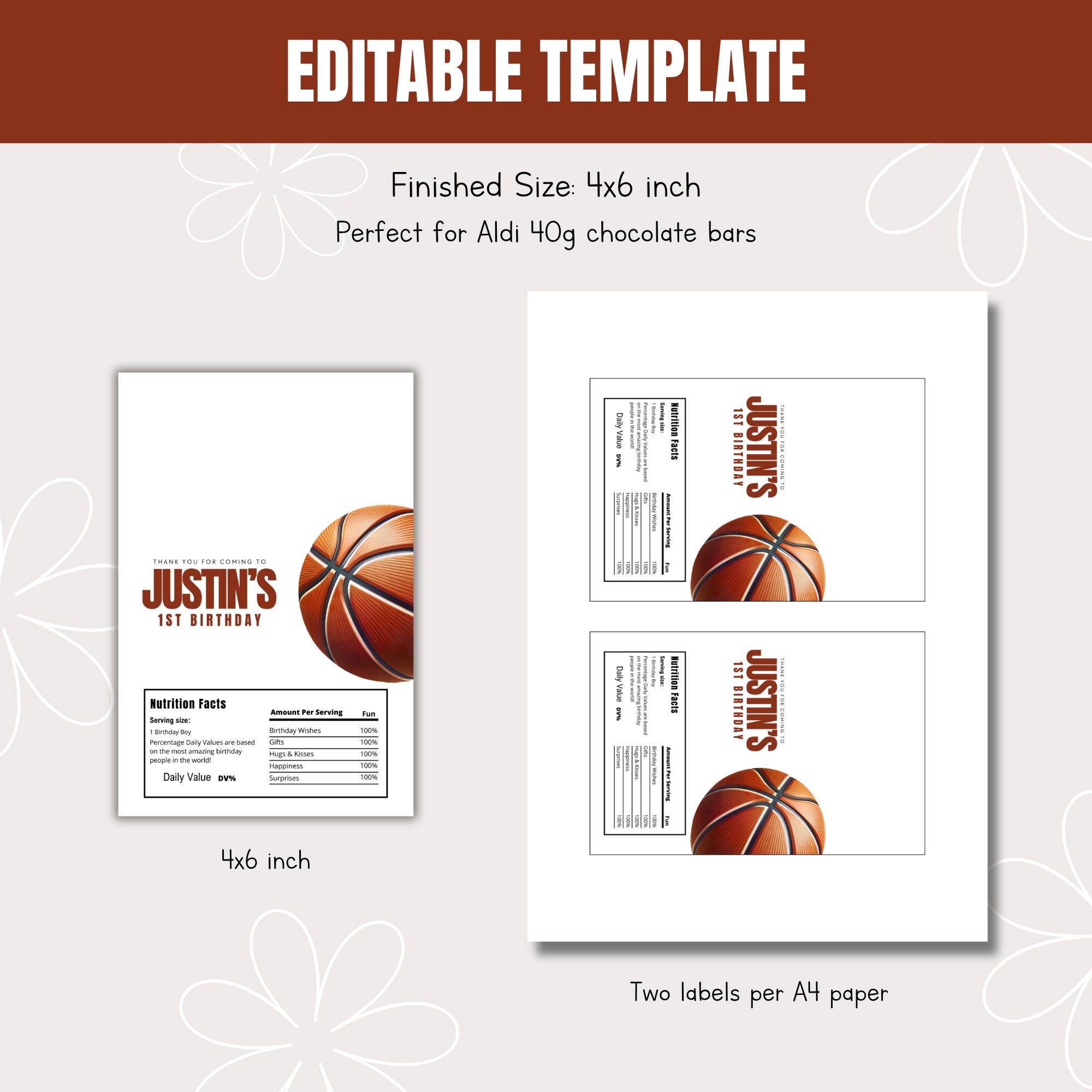 Basketball Chocolate Bar Wrapper | Digital Chocolate Label | Sports ...