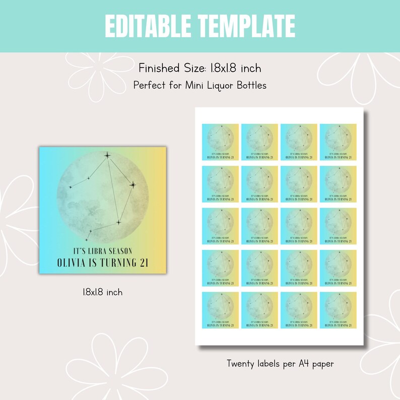 Libra Mini Liquor Labels, Editable Zodiac Drink Tags, Instant Download ...