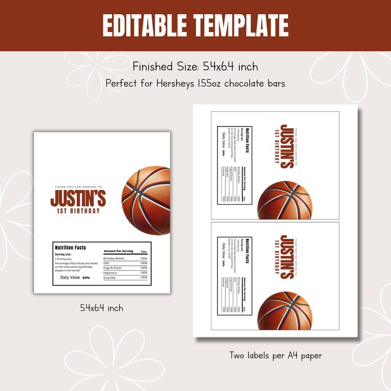Basketball Chocolate Bar Wrapper | Digital Chocolate Label | Sports ...