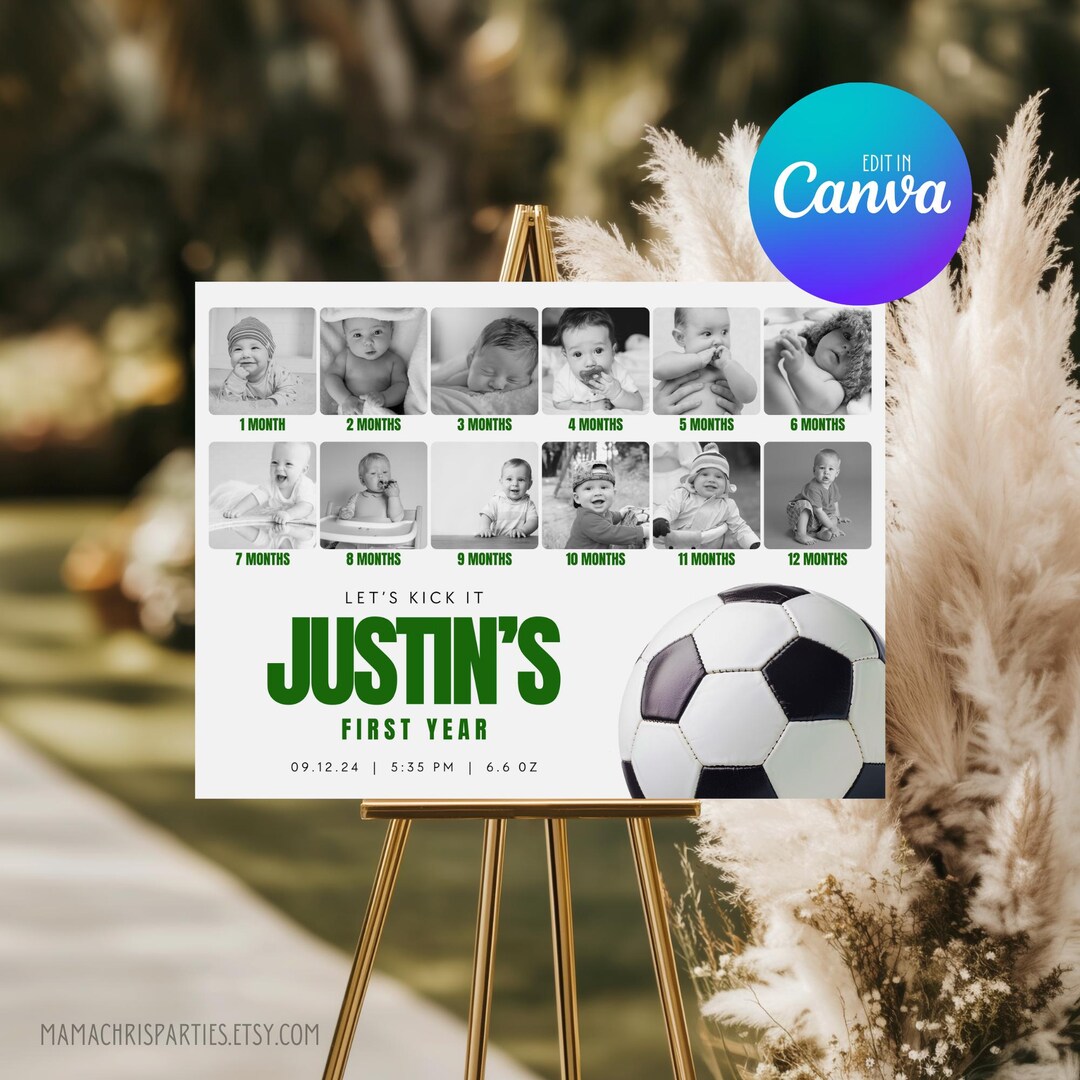 Soccer Milestone Photo Sign Template, Editable Sports Birthday Easel ...