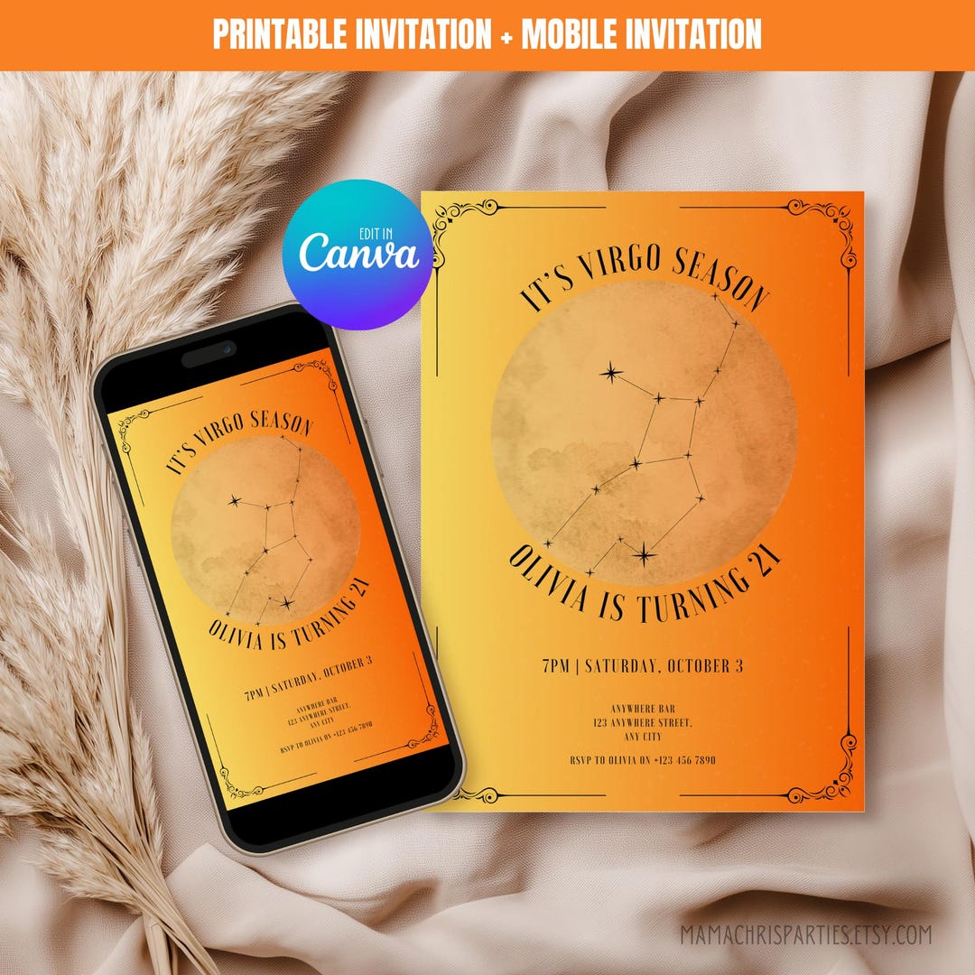 Virgo Party Invitation, Astrology Mobile Invitation, Instant Download ...