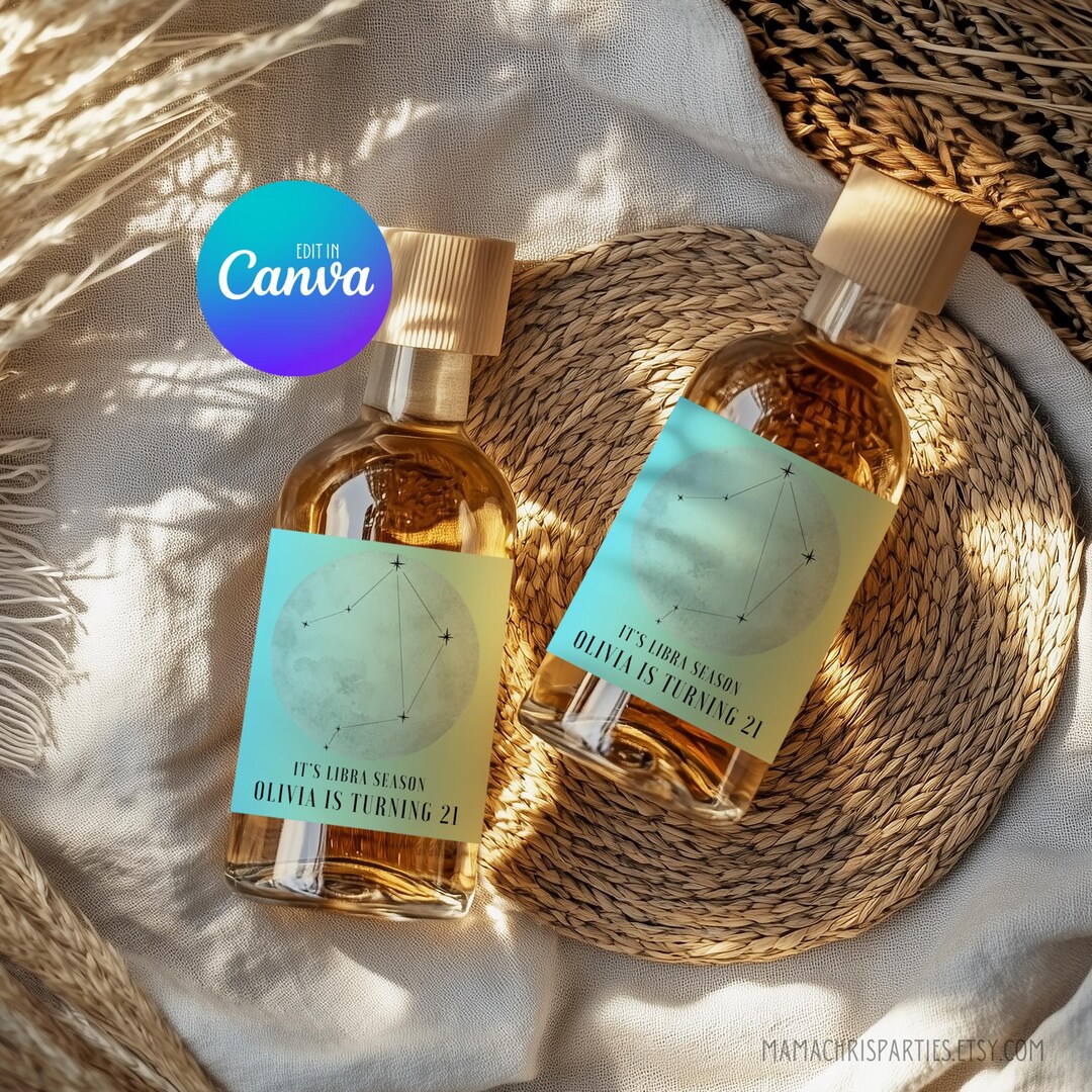 Libra Mini Liquor Labels, Editable Zodiac Drink Tags, Instant Download ...