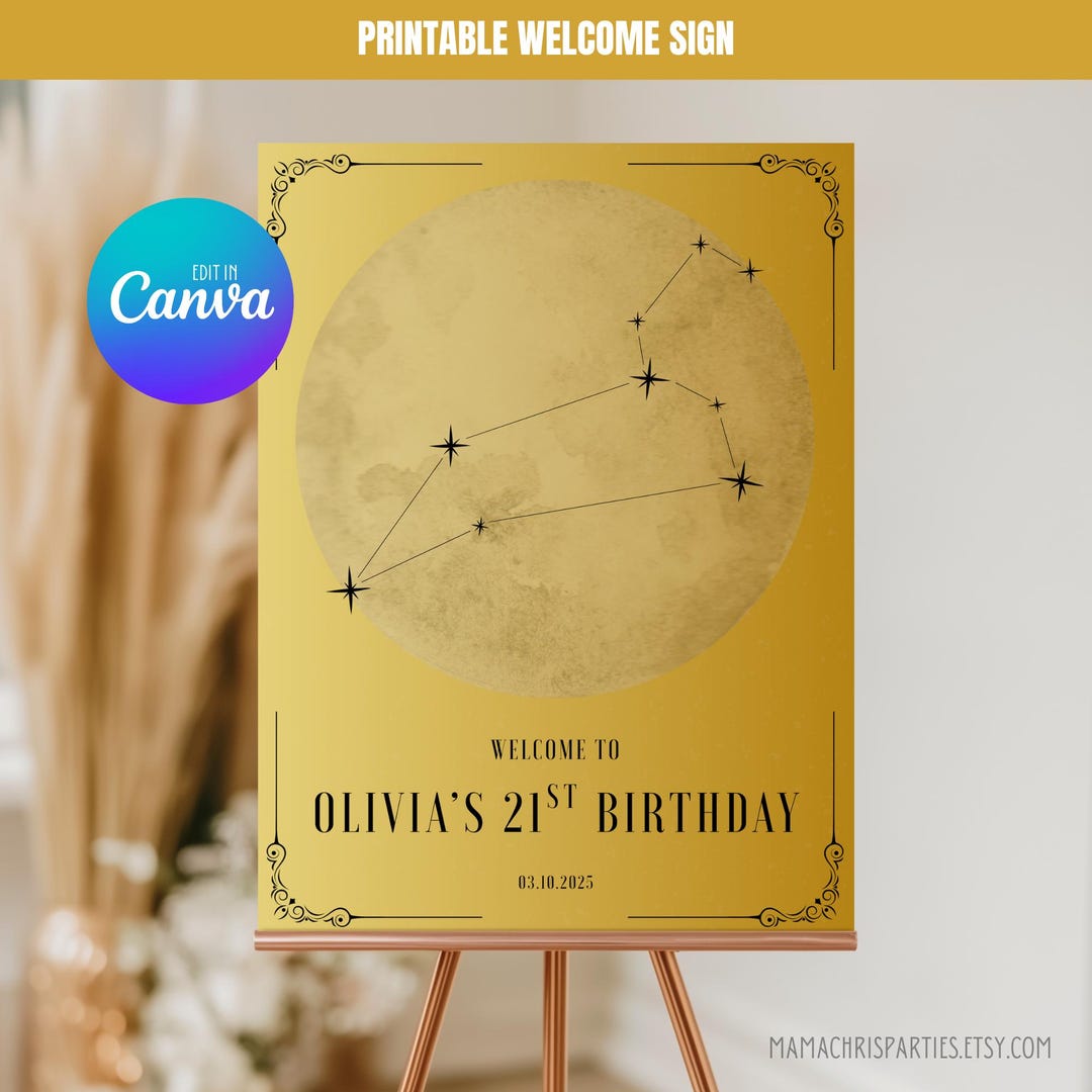 Leo Welcome Sign Template, Zodiac Birthday Party, Editable Canva ...