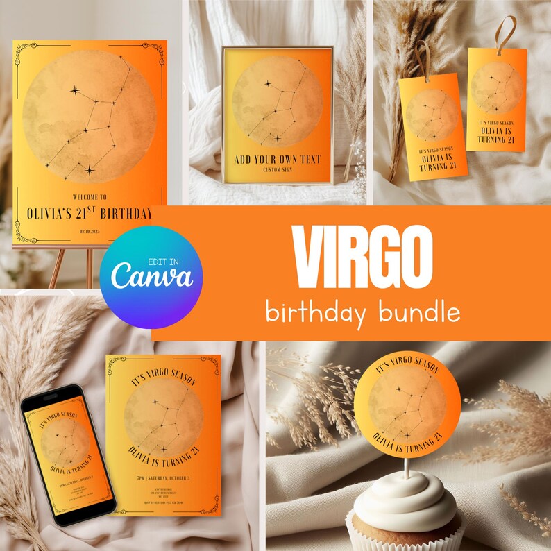 Virgo Birthday Bundle Template, Zodiac Birthday Party Package, Editable ...