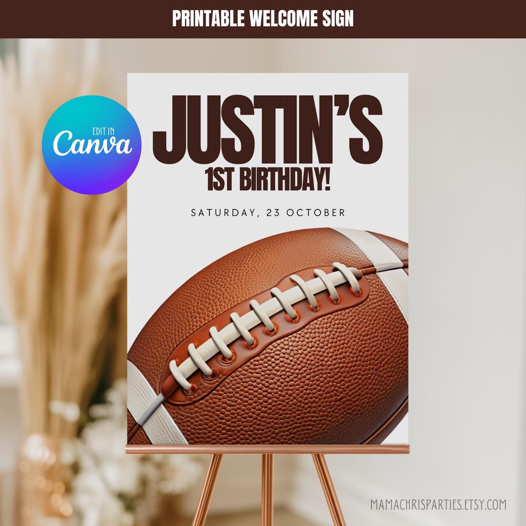 Football Welcome Sign Template, Football Birthday Party, Editable Canva ...