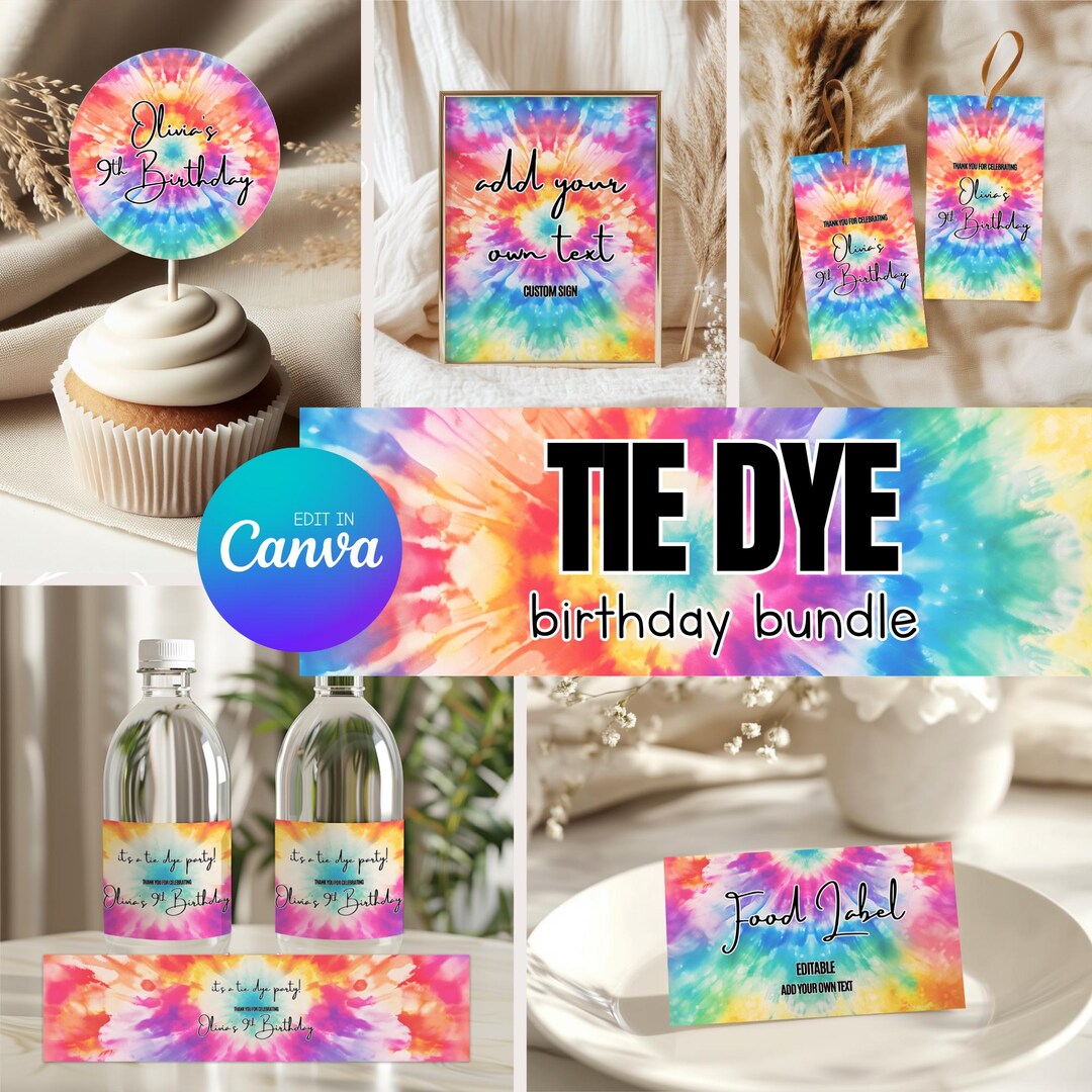 Tie Dye Birthday Bundle Template, Tie Dye Birthday Party Package ...