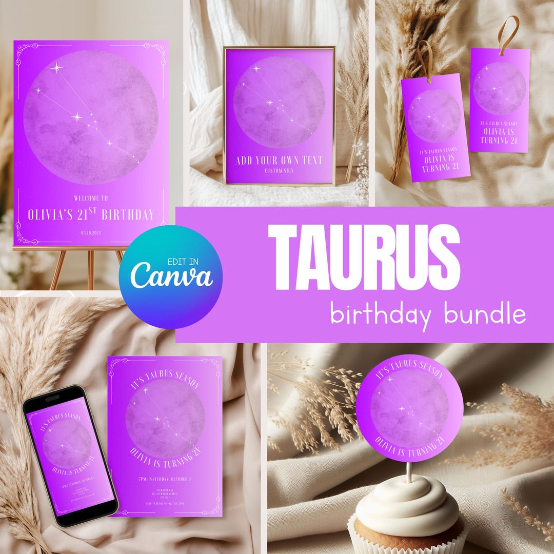 Taurus Bundle Templates, Printable Zodiac Bundle, Astrology Birthday ...