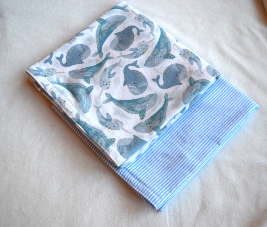 Whales & Stripes Cotton Flannel Receiving Blankets-set of 2 - Etsy