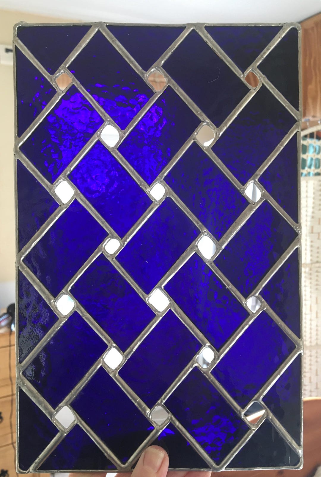 Woven Stars! Cobalt Bristol Blue Glass Colour Stained Suncatcher Panel ...