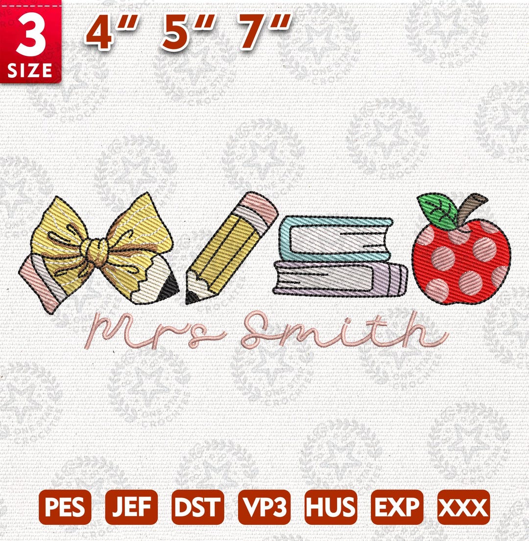 Back to School Embroidery Design, Personalized School Icon Embroidery ...