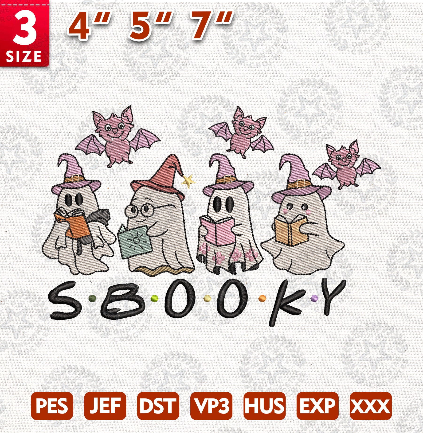 Halloween Embroidery Design, Halloween Reading Spooky Embroidery Design ...