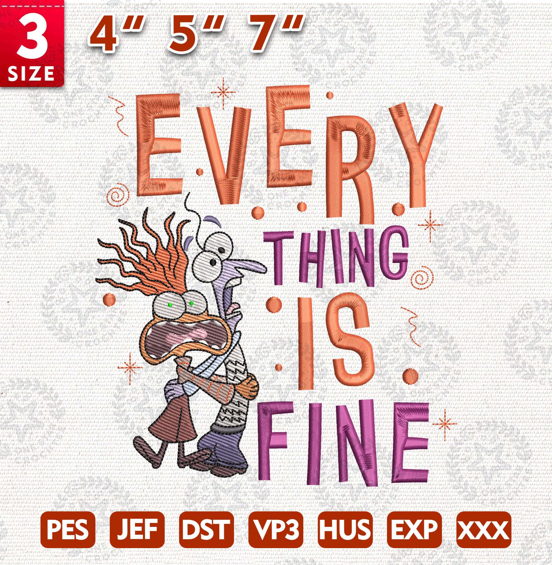 Cartoon Everything is Fine Embroidery Design, Embroidery Everything is ...