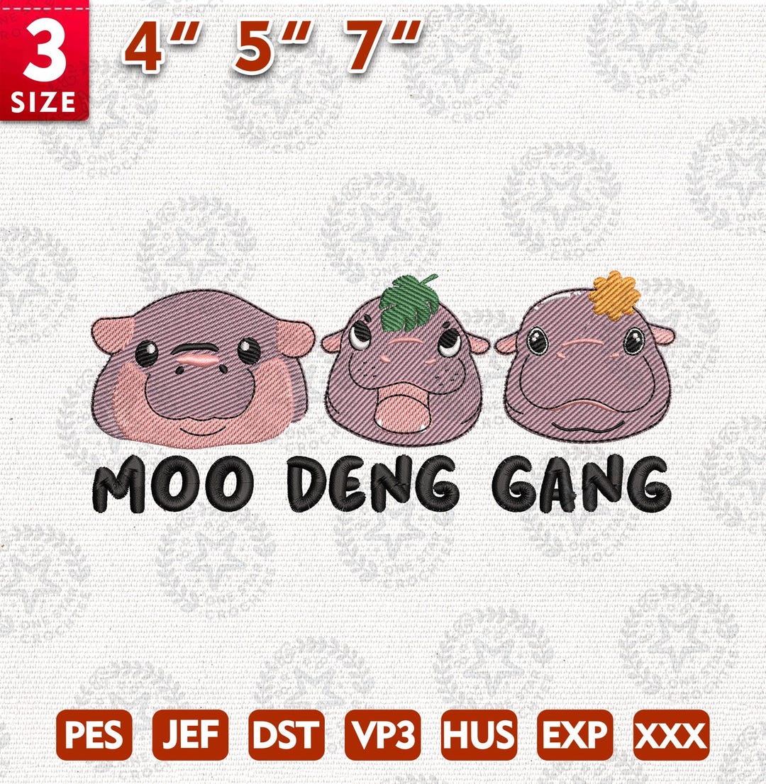 Funny Moo Deng Gang Embroidery Design, Baby Hippo Embroidery Design ...