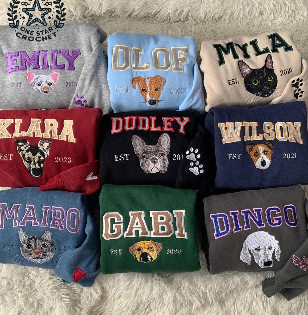 Custom Portrait Pet Embroidered Sweatshirt, Custom Pet Shirt ...