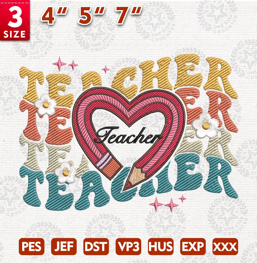 Back to School Embroidery Design, Teacher Pencil Heart Embroidery ...