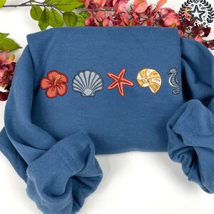 Coastal Ocean Lover Embroidered Shirt, Seashells Embroidered Sweatshirt ...