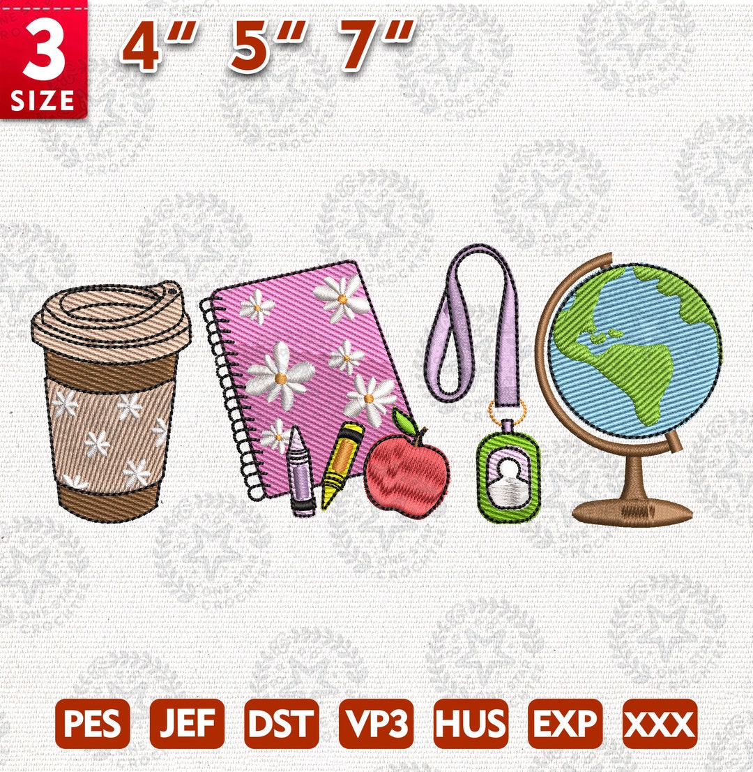 Back to School Embroidery Design, Teacher Stuffs Embroidery Design ...