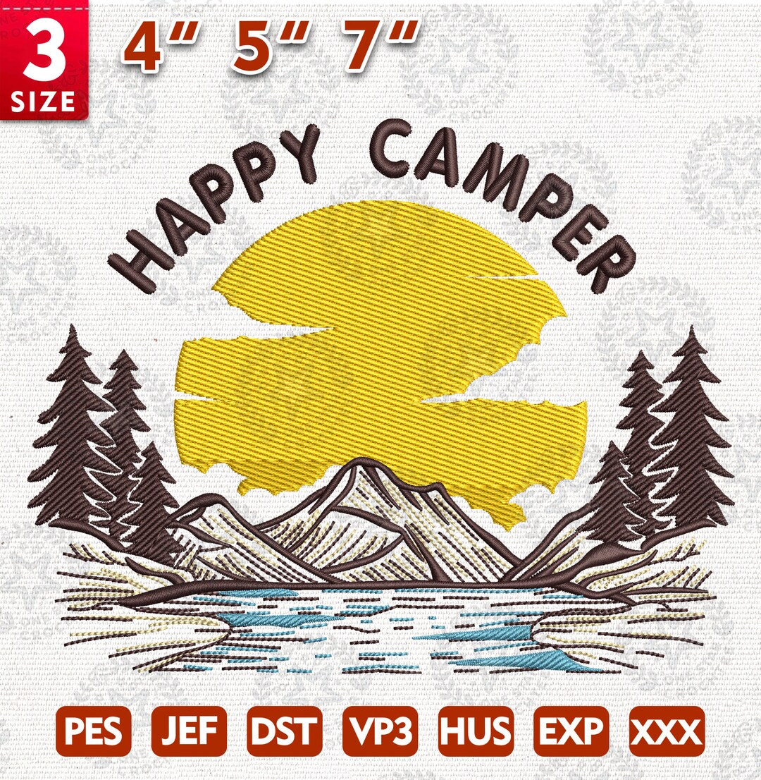Camping Embroidery Design, Happy Camper Embroidery Design, Embroidery 3 ...