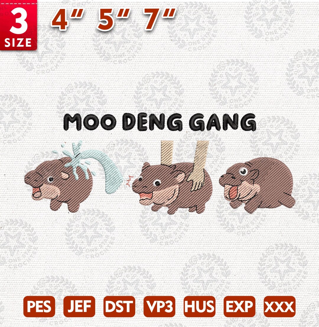 Funny Hippo Embroidery Design, Moo Deng Gang Embroidery Design, Cute ...