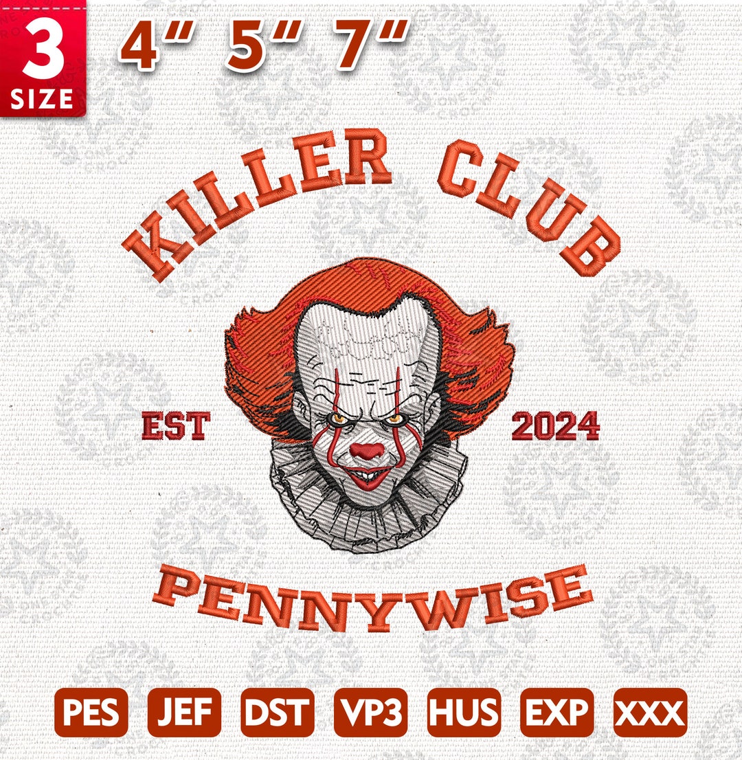 Killer Clown Embroidery File, Halloween Horror Movie Killer Clown ...