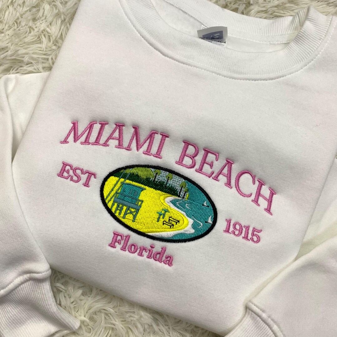Embroidered Miami Beach Sweatshirt, Florida Embroidered Hoodie ...
