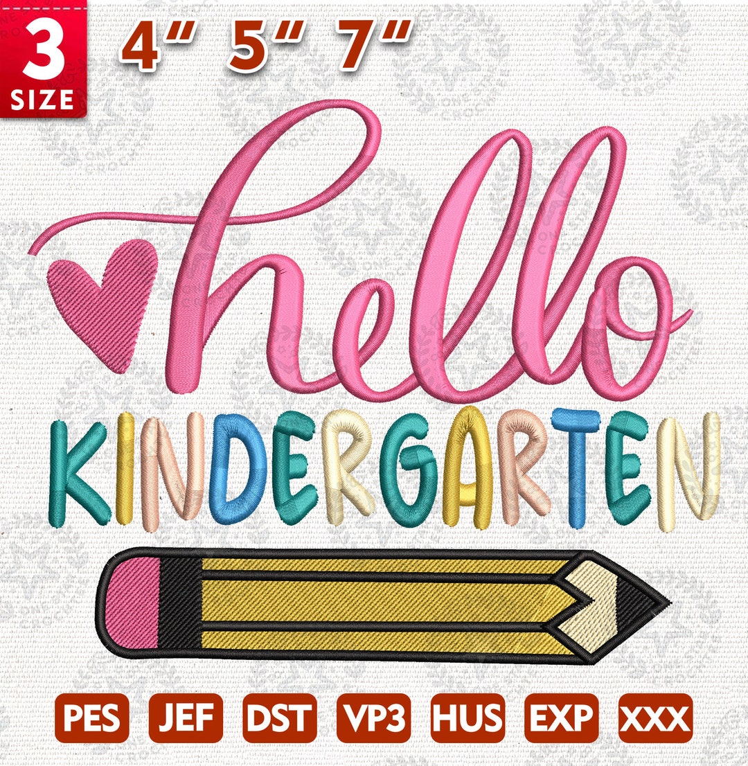 Hello Kindergarten Embroidery Design, Back to School Embroidery Design ...