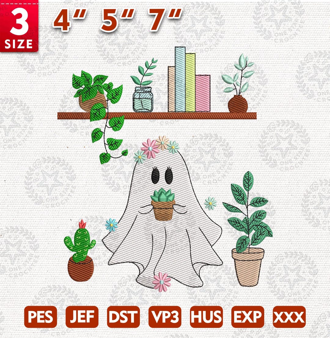 Halloween Embroidery Design, Floral Ghost Embroidery Design, Halloween ...