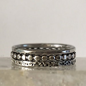 Handcrafted Sterling Silver Stacking Ring Set With 3 Textures, 2.2mm ...