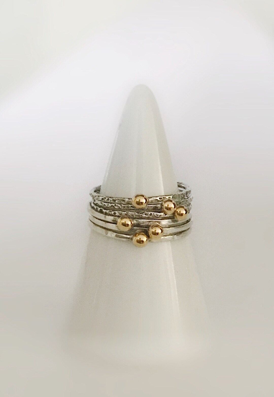 Handcrafted Stacking Ring Set of 3 With Solid 14k Gold Pebble, All ...