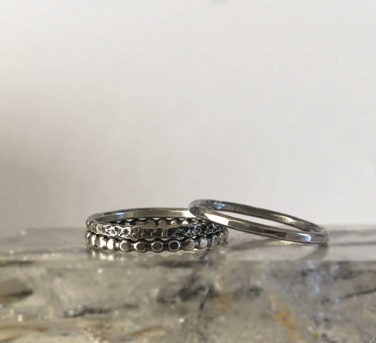 Handcrafted Sterling Silver Stacking Ring Set With 3 Textures, 2.2mm ...