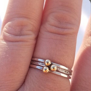 Handcrafted Stacking Ring Set of 3 With Solid 14k Gold Pebble, All ...