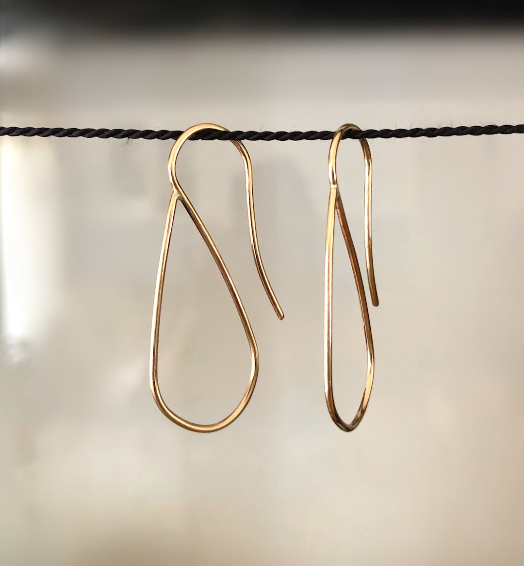 Unique Drop Hoop Earrings, 14k Yellow Gold Filled, Sterling Silver ...