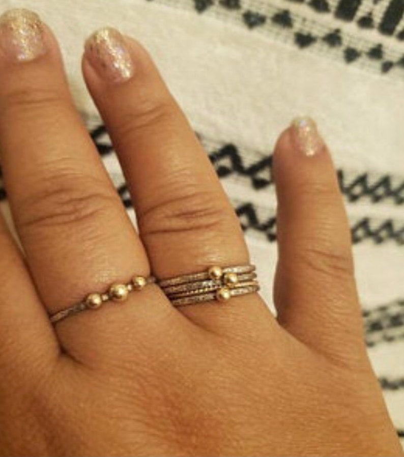 Handcrafted Stacking Ring Set of 3 With Solid 14k Gold Pebble - Etsy