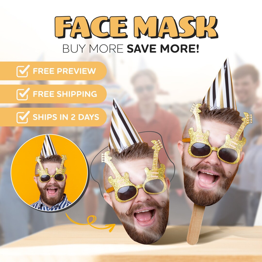 Custom Face on a Stick Face Masks Personalized Photo Face Mask With ...