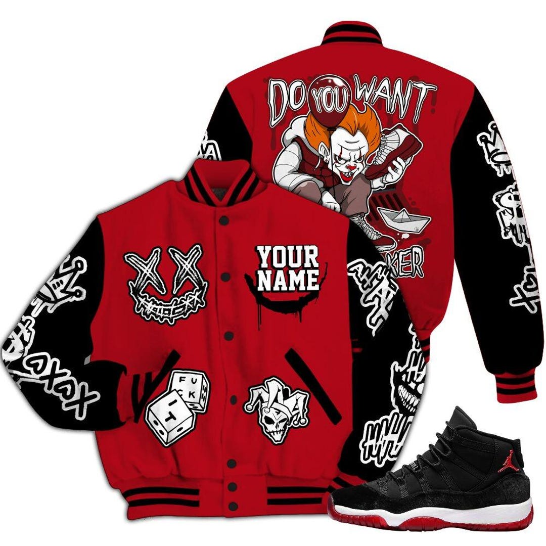 Bred Velvet 11s Varsity Jacket Clown Scary Sneakers Graphic Varsity ...