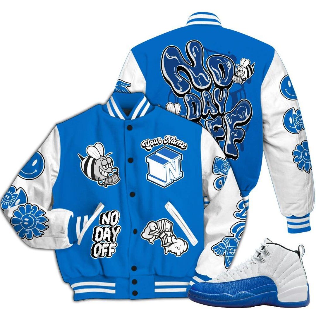 Blueberry 12s Varsity Jacket No Day off Graphic Custom Name Varsity ...