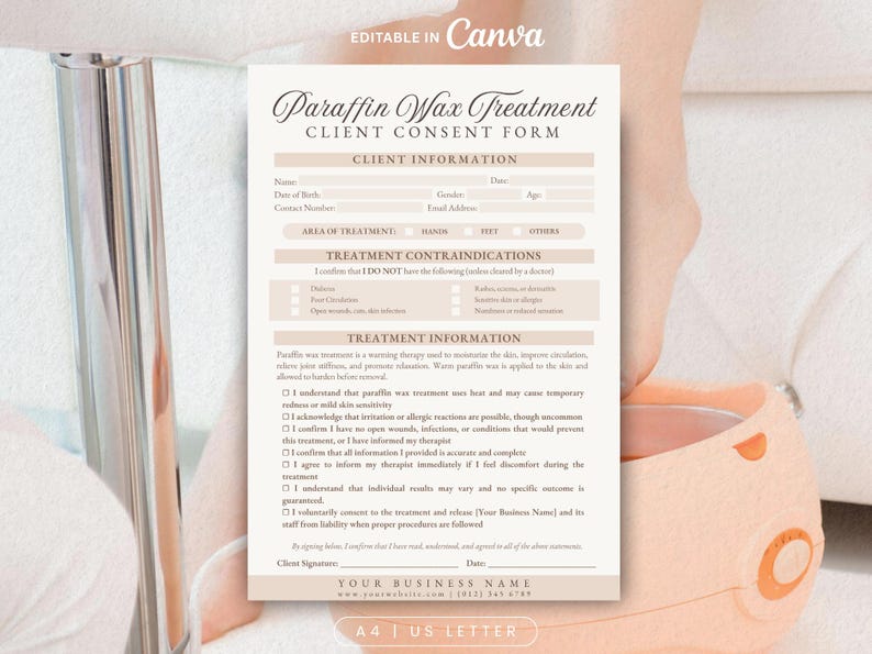 Editable Paraffin Wax Treatment Consent Form Waiver Printable Medspa ...