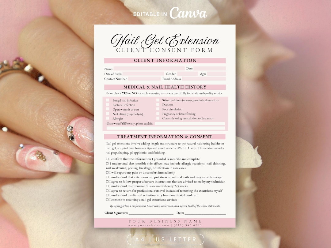 Printable Nail Gel Extensions Consent Form Editable Nail Treatment ...