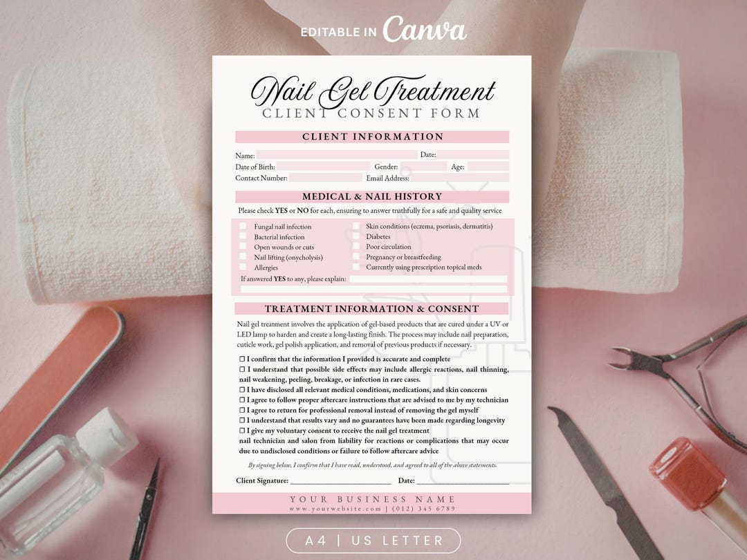 Printable Nail Treatment Consent Form Editable Nail Treatment Client ...