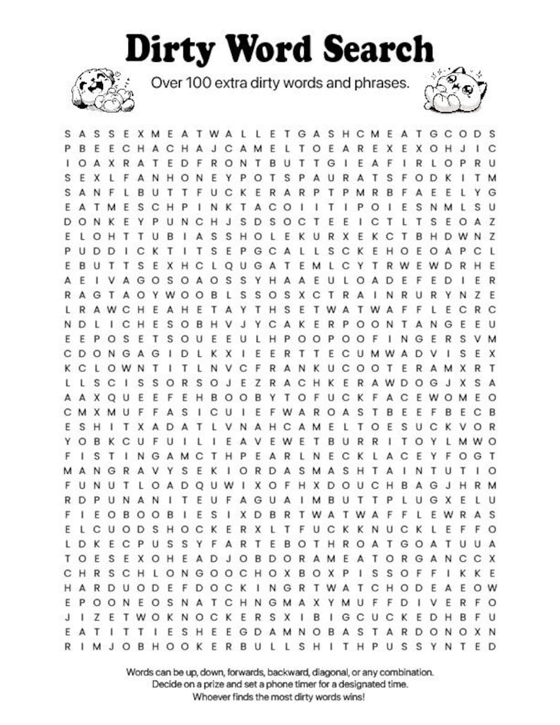 Adult Word Search Puzzle - Over 100 Naughty Words - Instant PDF/JPG ...