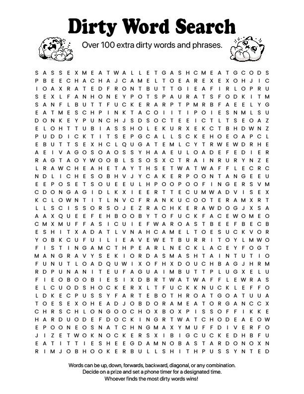 Adult Word Search Puzzle - Over 100 Naughty Words - Instant PDF/JPG ...
