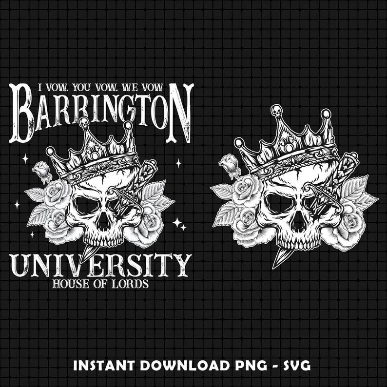 Barrington University Skull PNG SVG, Gothic Crown Skull Clipart, Rose ...
