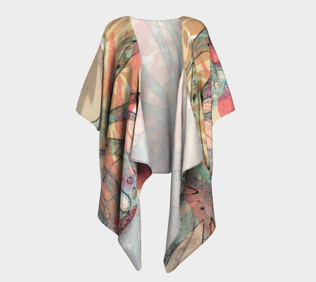 Beige and Blue Butterfly flutterby Kimono Robe, Bohboho Beach Duster ...