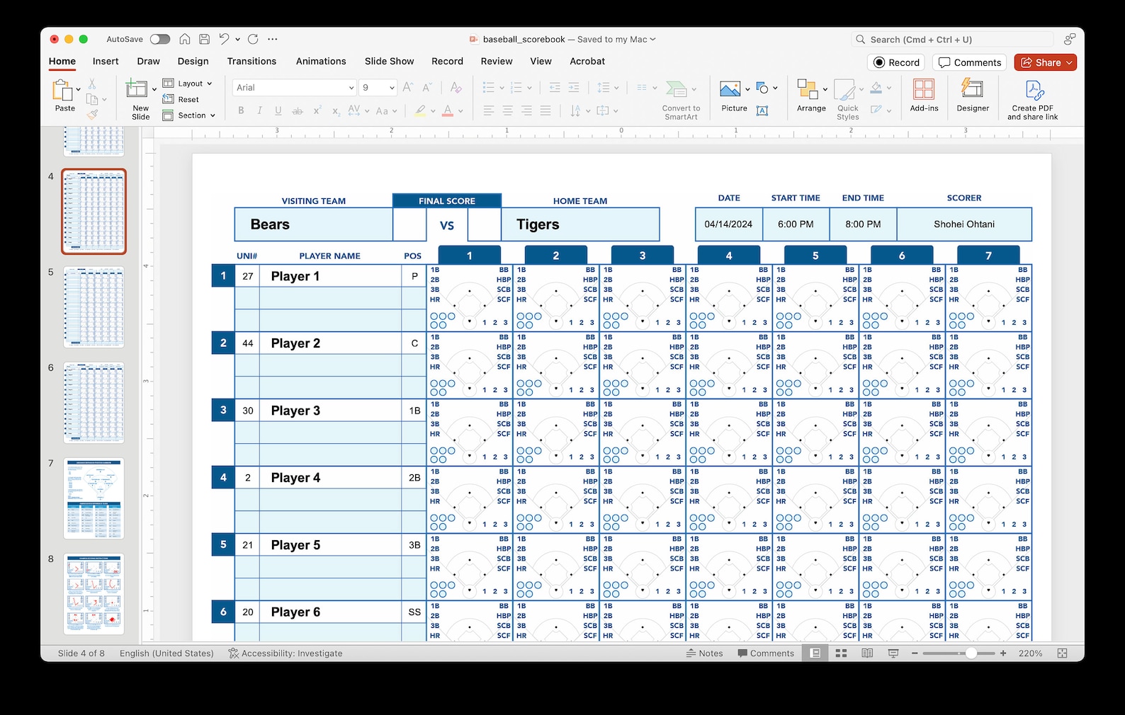 Digital Download Baseball and Softball Lineup Scorebook With Scoring ...